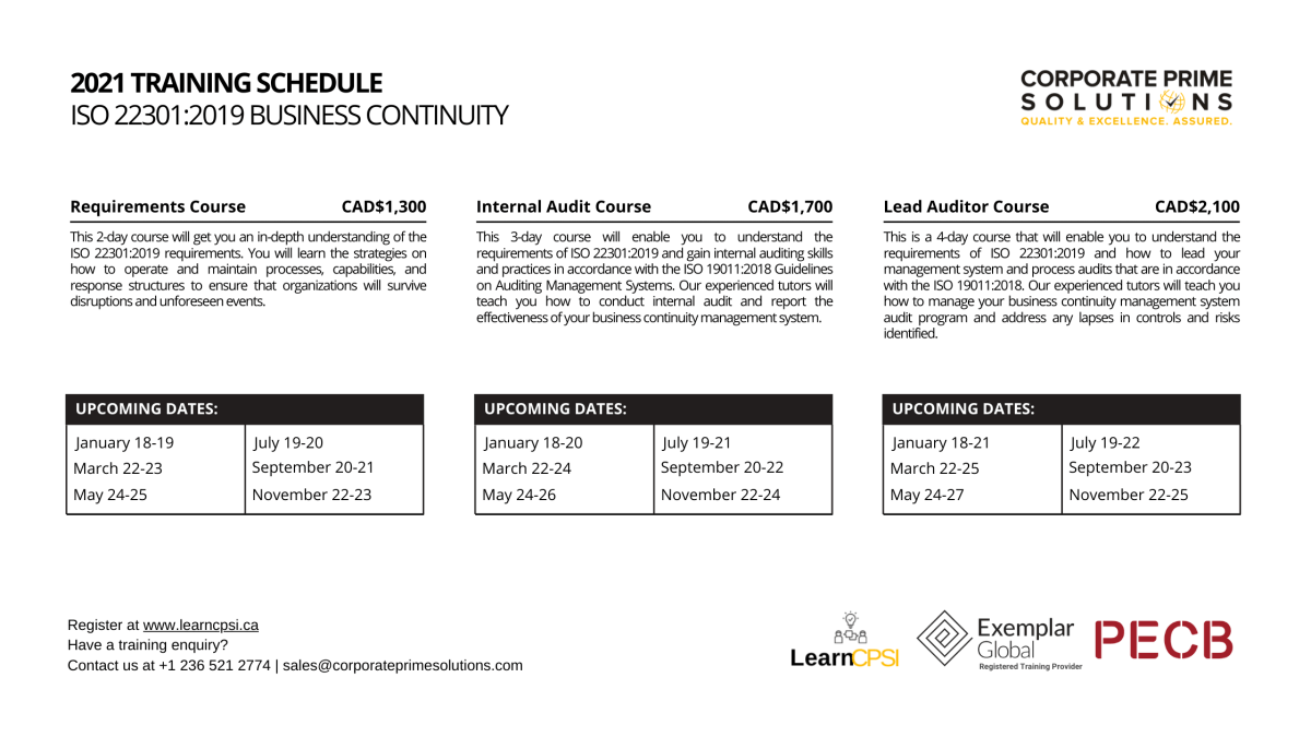 2021 Business Continuity Training Schedule – Corporate Prime Solutions ...